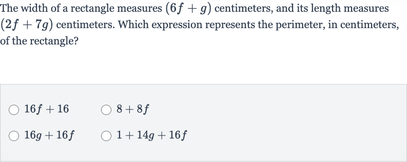 (Solved)-The width of a rectangle measures (6f+g) centimeters, and i