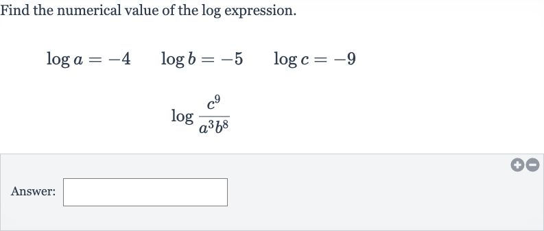 (Solved)-Find the numerical value of the log expression. {:[log a=-4