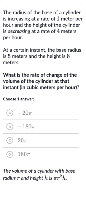 (Solved)-The radius of the base of a cylinder is increasing at a rate