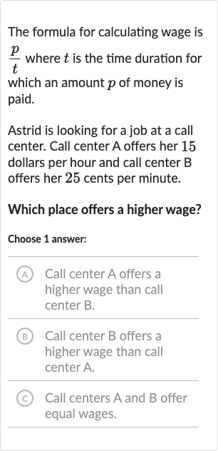 (Solved)-The formula for calculating wage is (p)/(t) where t is the