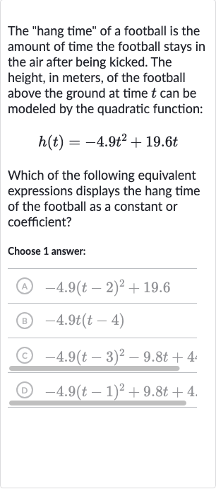 (Solved)-The "hang time" of a football is the amount of time the foot