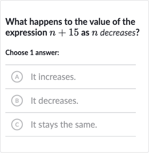 (Solved)-What happens to the value of the expression n+15 as n decr