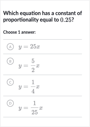 (Solved)-Which equation has a constant of proportionality equal to 0.