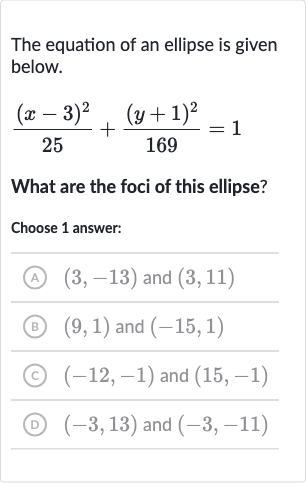 (Solved)-The equation of an ellipse is given below. ((x-3)^(2))/(25)