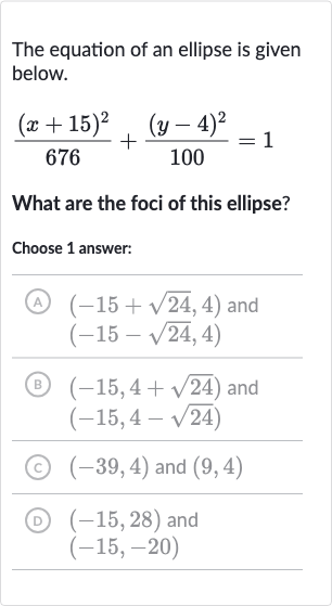 (Solved)-The equation of an ellipse is given below. ((x+15)^(2))/(67