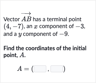 (Solved)-Vector vec(AB) has a terminal point (4,-7), an x componen